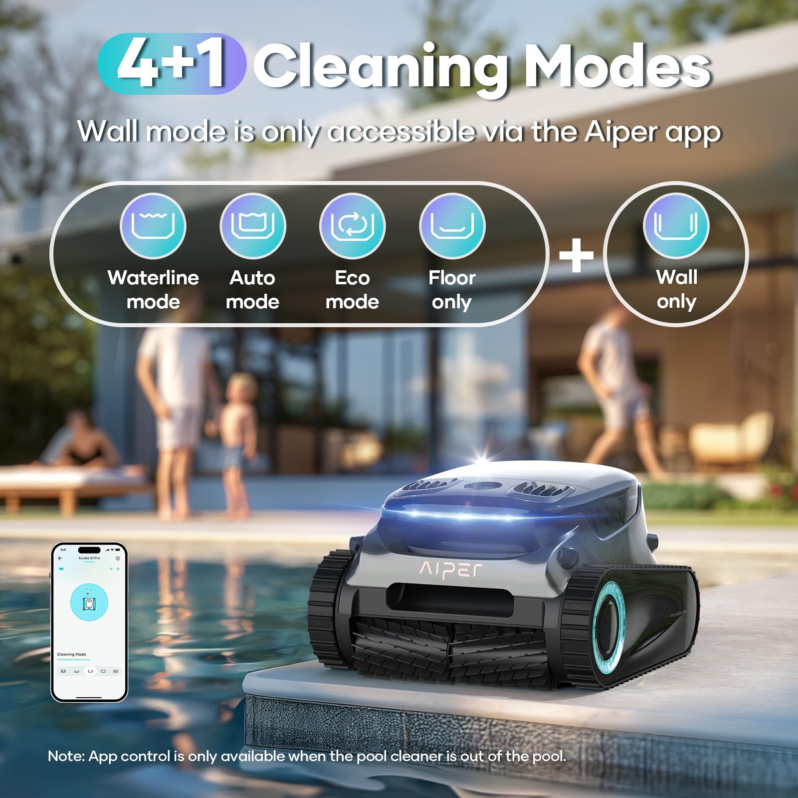 AIPER Scuba S1 Pro Cordless Robotic Pool Cleaner, Automatic Pool Vacuum with Horizontal Waterline Cleaning, Smart Navigation, 180-Min Battery Life, Ideal for In-Ground Pools up to 2,150 Sq.ft, Blue