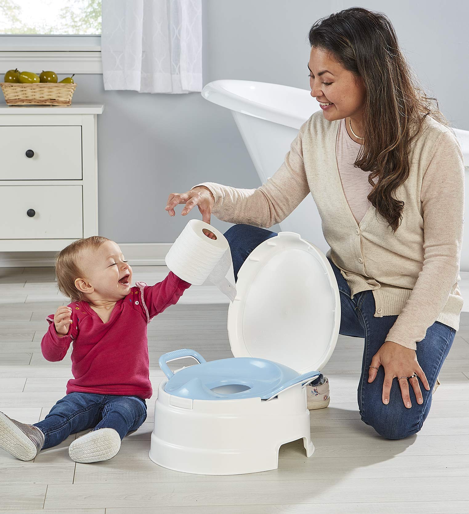 Primo 4-in-1 Complete Toilet Trainer & Step Stool, with Blue Seat, White