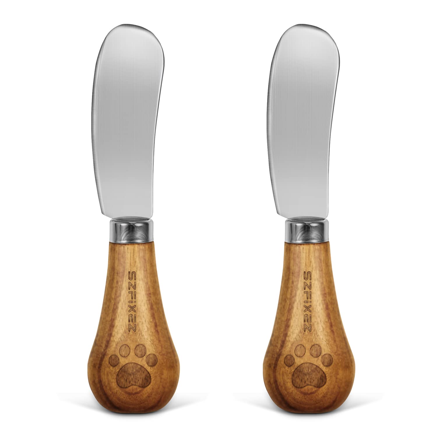 Cheese Knife Set, Cute Standing Butter Knife Food Grade 420 Stainless Steel Cheese Spreader Knives Butter Spreader with Wooden Handle for Fruit, Picnic,Charcuterie , Party, 4.7 Inch, 2 Pieces (2 pack)