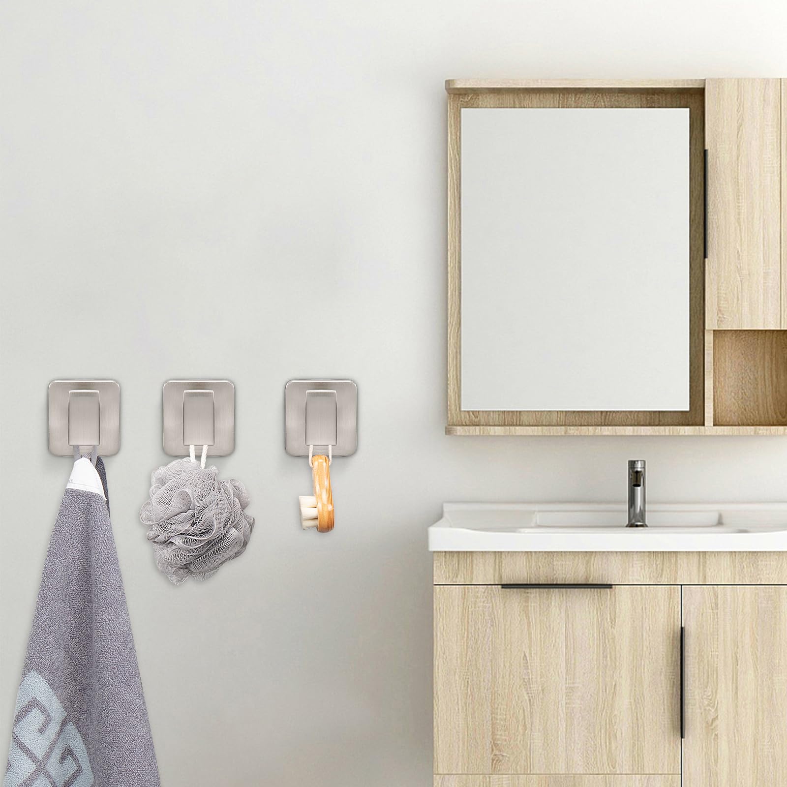 NearMoon Bath Towel Hooks -SUS304 Stainless Steel Square Clothes Robe Hooks Hanger, Heavy Duty Coat Hooks for Bathroom Livingroom Hotel Kitchen Garage, Wall Mounted - 3 Pack (Brushed Nickel)