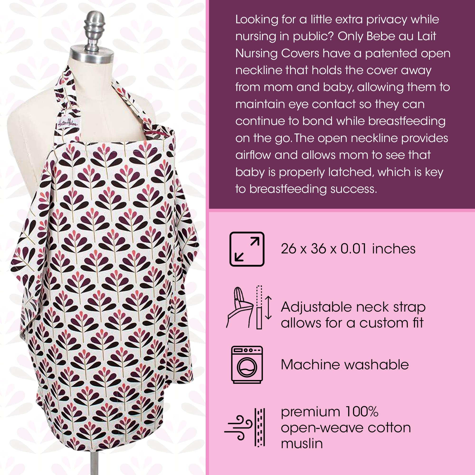 Bebe au Lait's Hooter Hiders Nursing Cover, Apron, Shawl, Privacy Covers for Breast Feeding & Pumping, Breastfeeding Cover for Mom, Soft, & Breathable Muslin Cotton with 2 pockets -Verbena