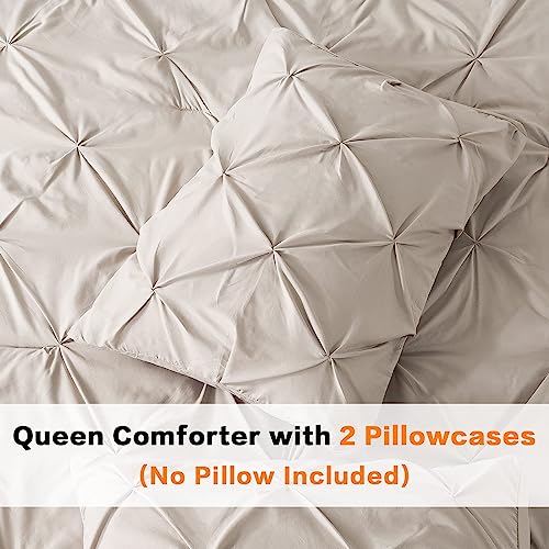 Andency California King Comforter Set Khaki (104x96Inch), Pinch Pleat Cal King Comforter Set 3 Pieces, Oversized King Pintuck Bed Comforter, Microfiber Down Alternative Comforter Bedding Set