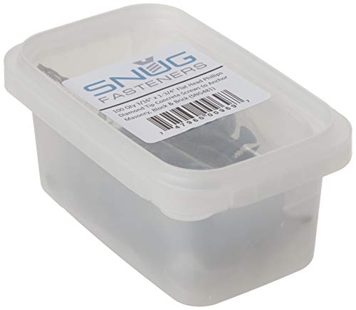 SNUG Fasteners (SNG481) 100 Qty 3/16" x 1-3/4" Flat Head Phillips Diamond Tip Concrete Screws to Anchor Masonry, Block & Brick, Count