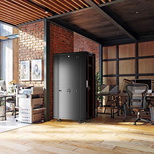 Server Rack - Locking Cabinet - Network Rack Cabinet Enclosure - 27U - Rack Mount - 32 Inch Deep - Server Cabinet - on Casters - Rack Shelf - Cooling Fan - Thermostat - Sysracks - SRF