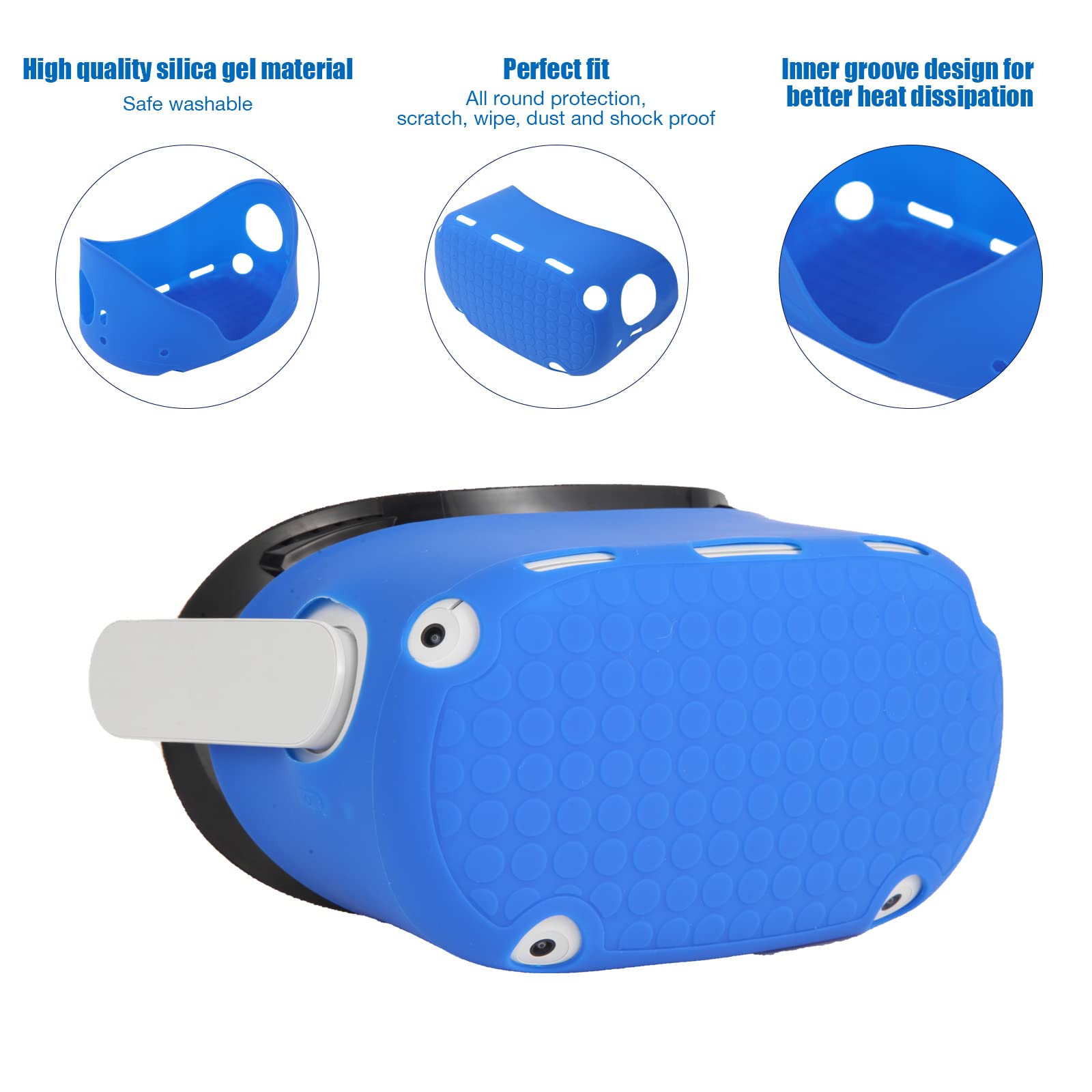 8Pcs Set VR Accessories for Meta Quest 2,VR Controller Gips Cover,VR Shell Cover,VR Facial Vent Soft Interface Bracket Accessories 5-in-1 Set(Blue)
