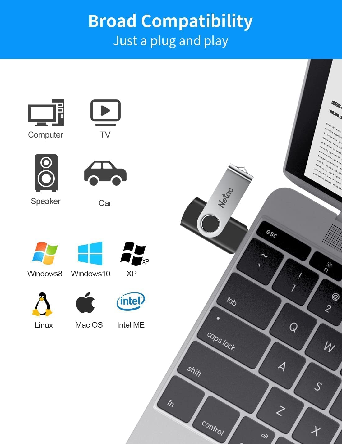Netac 128GB USB Stick USB 3.0 Flash Drive, Up to 90MB/s, Thumb Drive for Data Storage, Pen Drive with Swivel Design, Memory Stick for External Storage Data/Computer/PC/Laptop/Sound