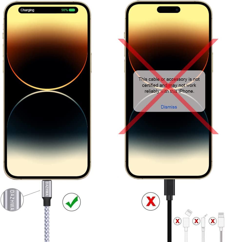 DAZHWA iPhone Charger 3pack 6ft [Apple MFi Certified] Nylon Braided USB-A to Lightning Cable Cell Phone Fast Charger Cord Compatible iPhone14/13/12/11Pro Max/XS/XR/X/8/7/iPad More