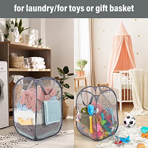 BATTOO 3 Pack Collapsible Laundry Basket Strong Mesh Pop Up Laundry Hamper for Laundry Foldable Hampers with Side Pocket Reinforced Handles for Bathroom, Kids Room, College Dorm or Travel Grey