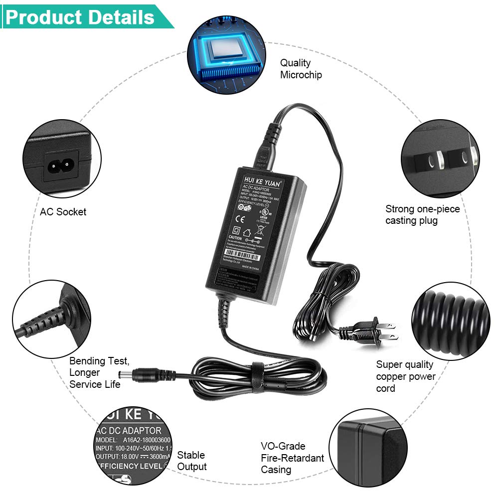 HKY 18V AC Adapter compatible with Braven BRV-XXL BRV-XXL/2 BRV-XXL-2 Large Portable Wireless Bluetooth Speaker [Waterproof][Outdoor] Replacement Switching Power Supply Cord Battery Charger Plug
