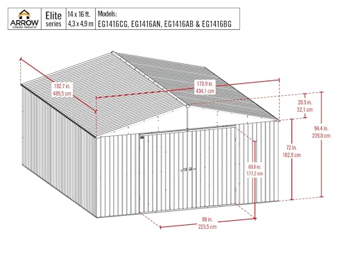Arrow Shed Elite 14' x 16' Outdoor Lockable Gable Roof Steel Storage Shed Building, Blue Grey