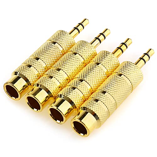 NANYI 4PCS 1/4'' to 3.5mm Stereo Headphone Adapter for Audio Connector Cable, 3.5mm(1/8'') Plug Male to 6.35mm (1/4'') Jack Female Stereo Adapter for Headphone, Amp Adapte