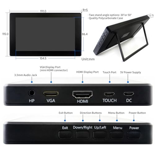 Waveshare 7inch Capacitive Touch Screen LCD (H) with Case, Compatible with Raspberry Pi 5/4B/3B/Zero/Zero W/Zero 2W/Pico/Pico W/Pico WH, 1024×600, HDMI, IPS
