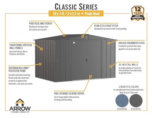 Arrow Sheds 10' x 7' Outdoor Steel Storage Shed, Blue