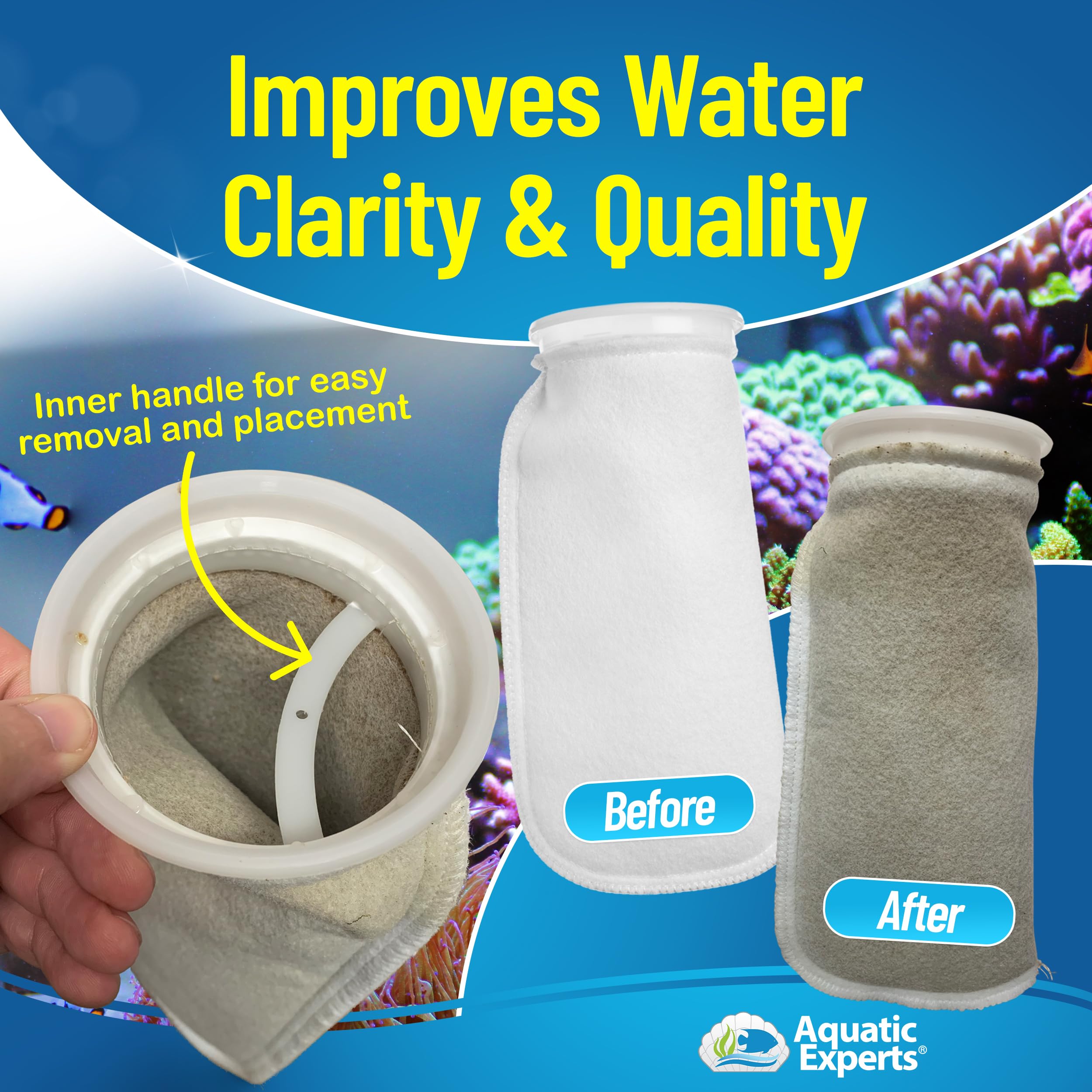 Aquatic Experts 7 Inch Filter Sock - 100 Micron Felt Filter Sock, Filter Socks for Saltwater Aquarium, Fish Tank Sump Filter Sock, Freshwater Aquarium Socks, Reef Filter Sock, (7"x12", 4 Pack)
