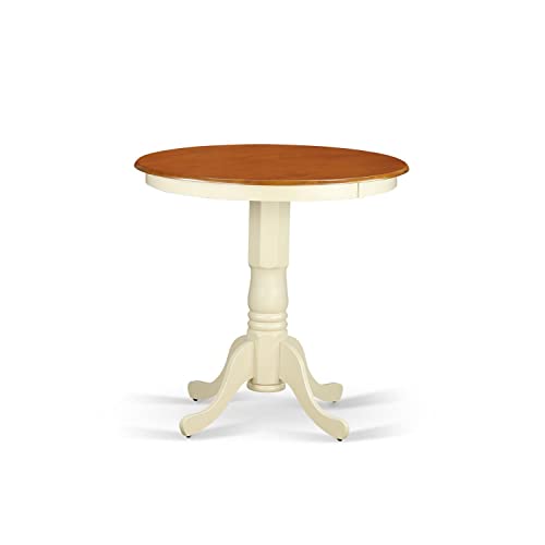 East West Furniture Jackson Counter Height Dining Round Dinner Table Top with Pedestal Base, 36x36 Inch, Buttermilk & Cherry