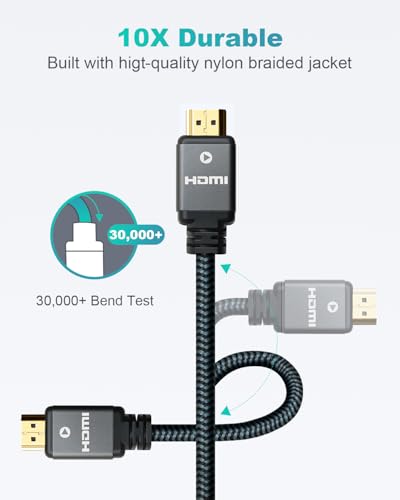 Yauhody 8K HDMI Cable 6.6ft (3 Pack), 48Gbps High Speed HDMI 2.1 Cable Durable Nylon Braided HDMI Cord, Supports 8K 60Hz 4K 120Hz 144Hz 3D Dynamic HDR HDCP 2.2 eARC 4:4:4, 100% Real 8K Quality