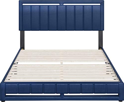 Boyd Sleep Beaumont Upholstered Platform Bed with Headboard, Mattress Foundation with Strong 14 Wood Slat Supports, No Box Spring Required, Black Faux Leather, Size Queen