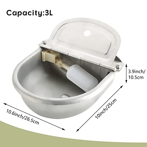 NATGAI Automatic Stainless Steel Waterer Bowl with Float Valve Water Trough Farm Grade for Horse Cattle Goat Sheep Dog