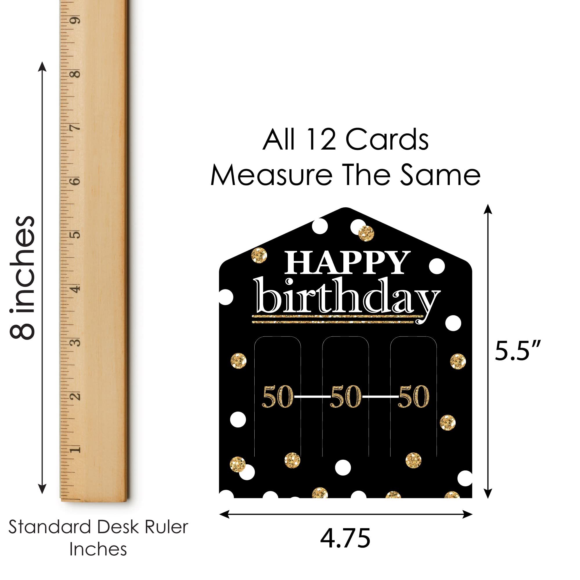 Big Dot of Happiness Adult 50th Birthday - Gold - Birthday Party Game Pickle Cards - Pull Tabs 3-in-a-Row - Set of 12