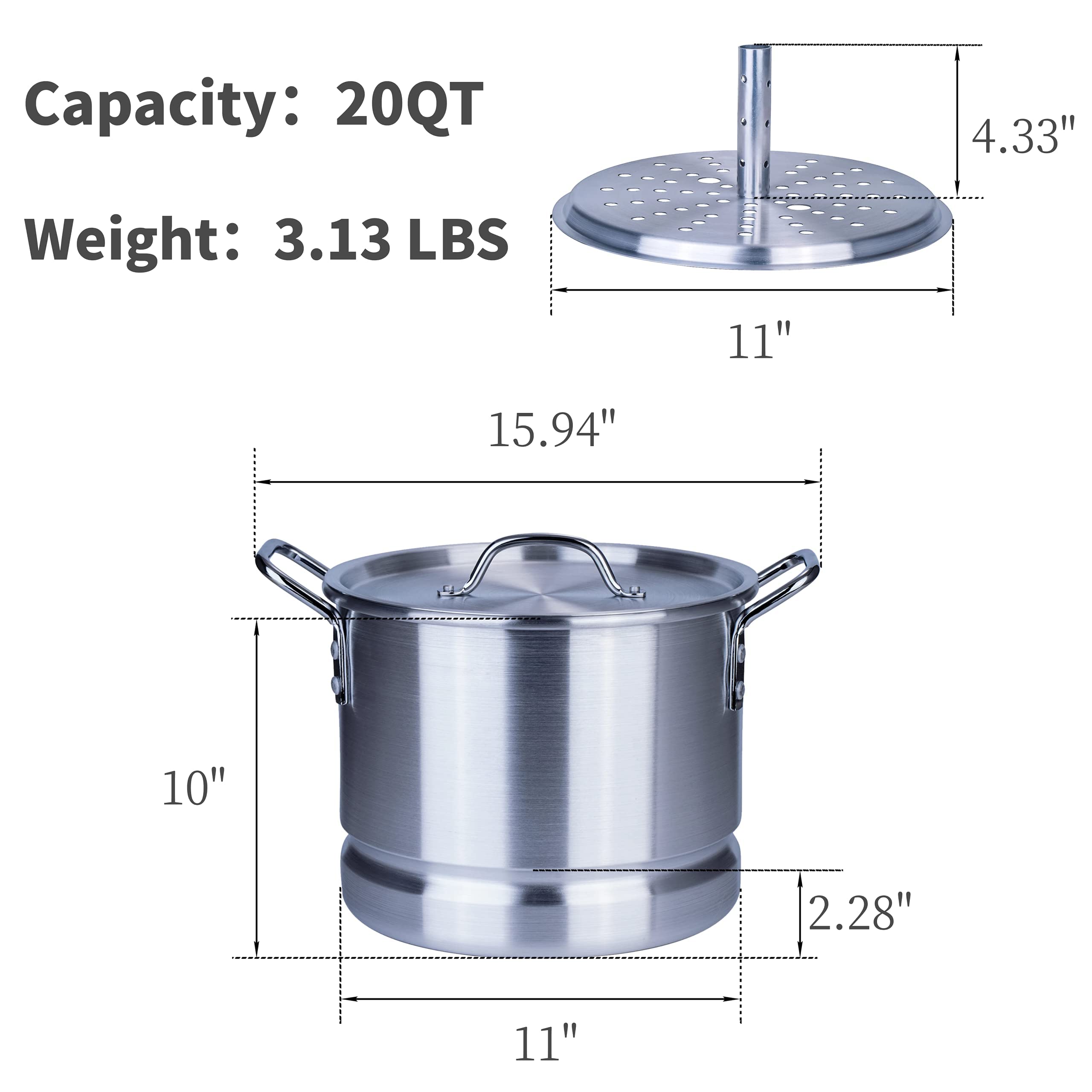 ARC 20 Quart Aluminum Tamale Steamer Pot, Crab Seafood Stock Pot w/Steamer Rack and Tube, Great for Water Bath Canning Pot, Rivet Handle, 5 Gal
