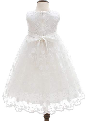 Meiqiduo Baby Girls Lace Christening Baptism Gowns Dresses with Bonnet