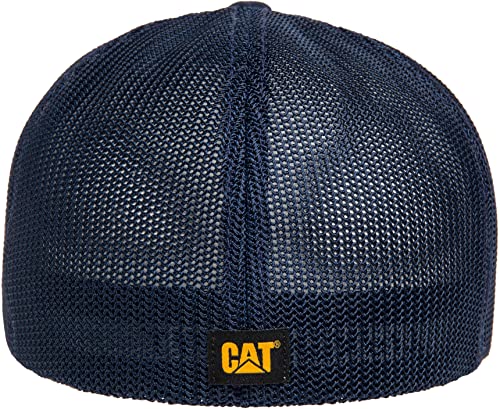 Caterpillar Men's Leather Diesel Power Flat Bill Cap, Navy, Small-Medium