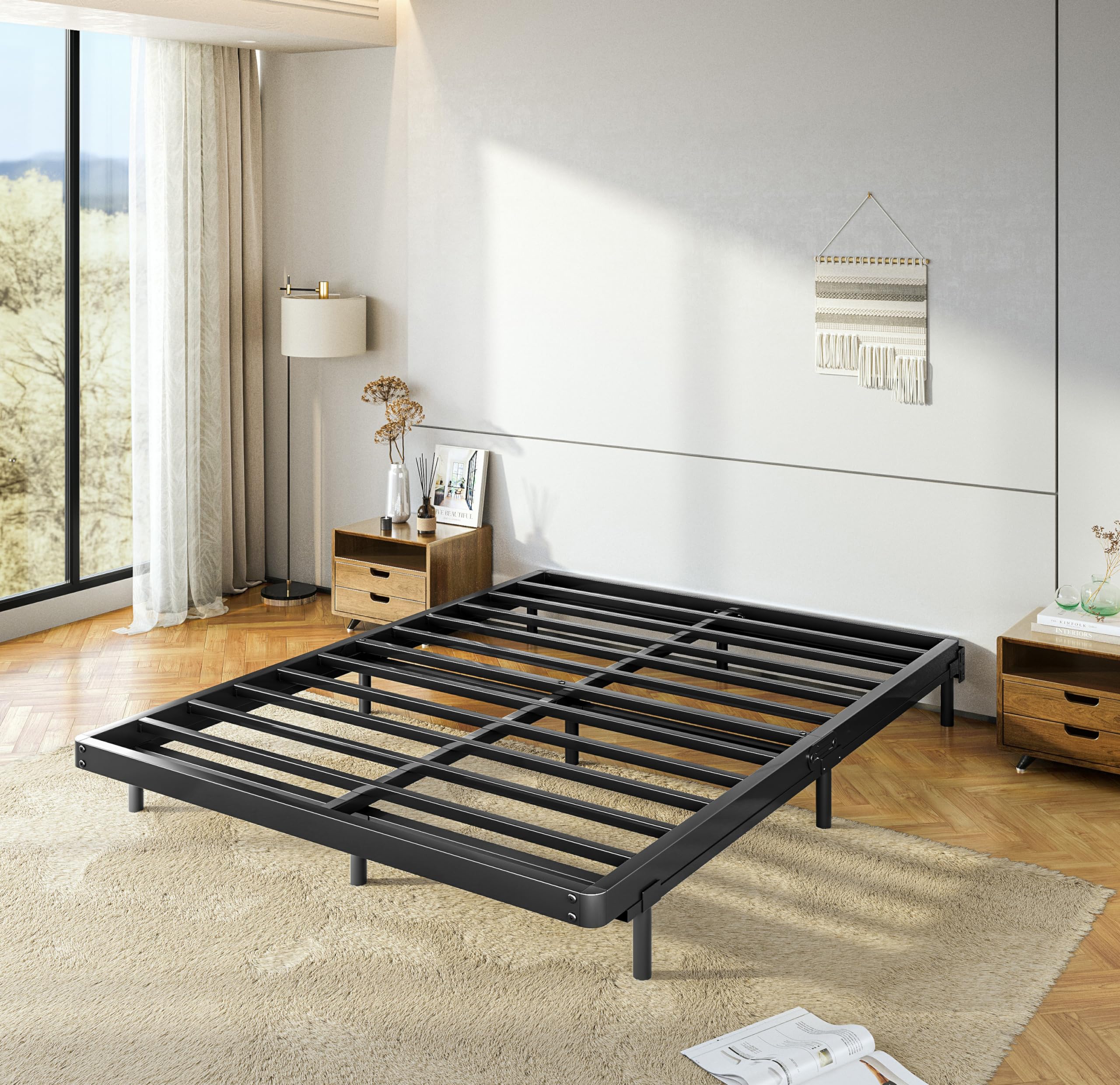 THEOCORATE Queen Box Spring,2 Inch Bunkie Board Bed Slat Replacement Low Profile Mattress Foundation.Heavy Duty Structure,Noise Free, Non-Slip, Easy Assembly (Not Included Cover Set)