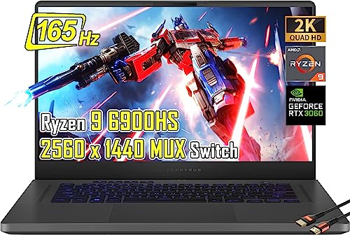 ASUS - ROG Zephyrus 15.6" WQHD 165Hz Gaming Laptop-AMD Ryzen 9 6900HS- NVIDIA GeForce RTX 3060-DDR5 Memory, PCIe SSD â with HDMI Cable (40GB RAM | 1TB PCIe SSD)