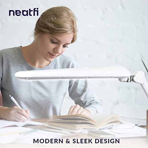 Neatfi Elite HD XL Task Lamp with Clamp, 90PCS SMD LED, 6000β7000K, Super Bright Desk Lamp, Eye-Caring, Non-Polar Dimming (17 Inches, White)