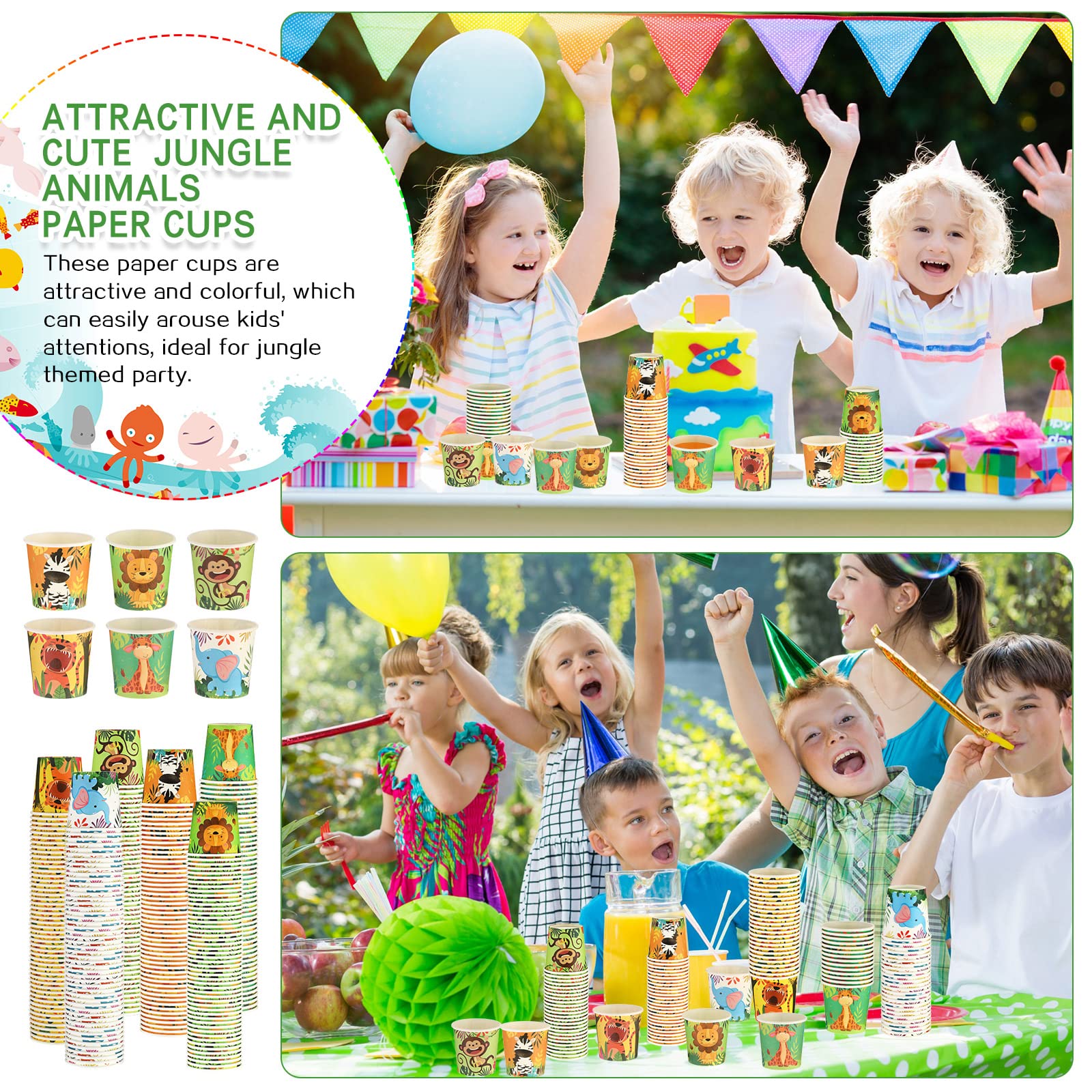 300 Pack 5 oz Cups for Kids Animals Paper Cups Disposable Cups Small Bathroom Cups Mini Mouthwash Cup Bulk for Christmas Party, Picnic(Unicorn)