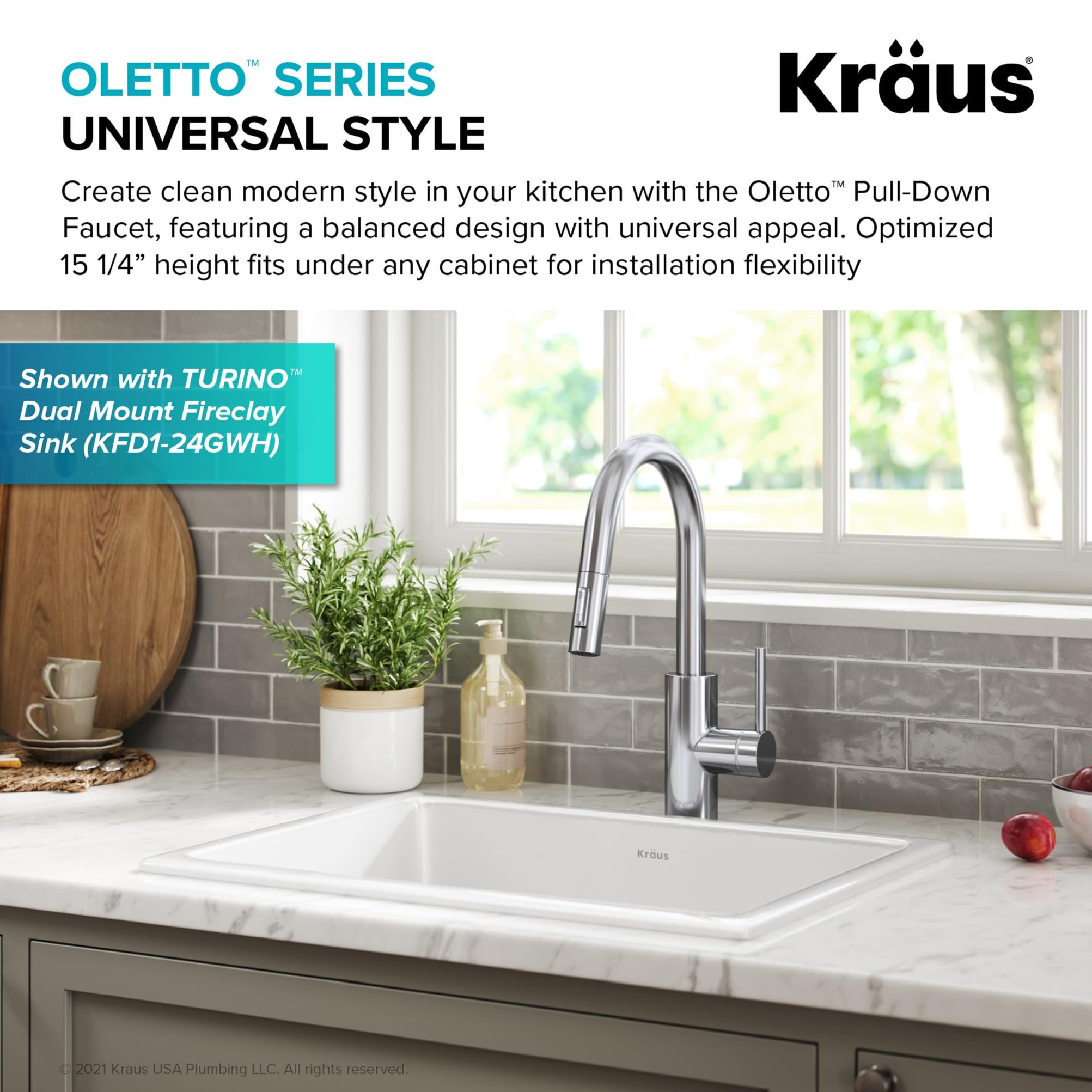 Kraus KPF-2620CH Oletto Single Lever Pull Down Kitchen Faucet, 16 Inch, Chrome (Pack of 4)