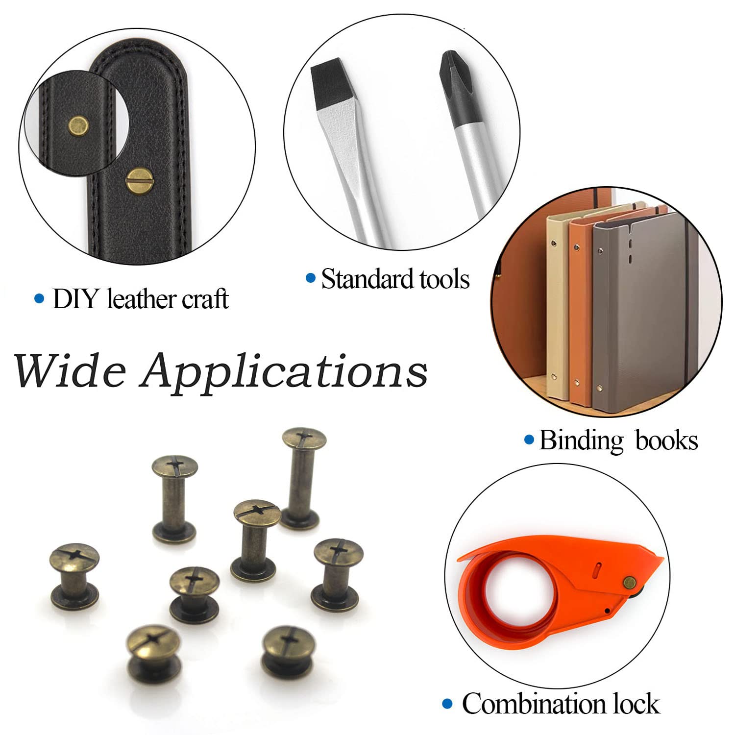 90 Sets Bronze Chicago Screws Leather Assorted Kit ,6 Sizes of Screw Rivets for Leather Rivet for DIY Leather Craft and Bookbinding (M5 X 4, 5, 6, 8, 10, 12)