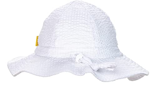 DASMINI Baby & Toddler Wide Brim Sun Hats UPF 50+ Sun Protection Bucket Cap Cute Adjustable Hat (wht Seersucker, 0-6M)