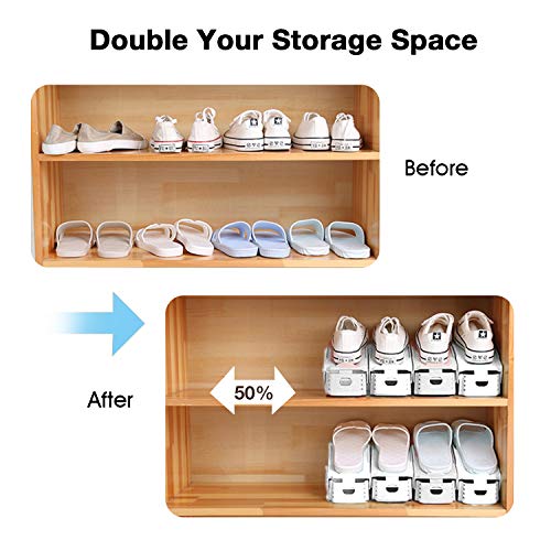 Neprock Shoe Slots Organizer, Adjustable Shoe Stacker Storage Space Saver, Double Deck Shoe Rack Holder for Closet Organization (20-Pack)(White)