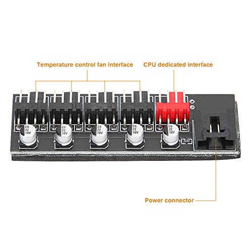 Wider Wiring Expand The 4‑pin Interface 4Pin Fan Hub, 1 to 5 Hub for CPU Motherboard Fan + Capacitor