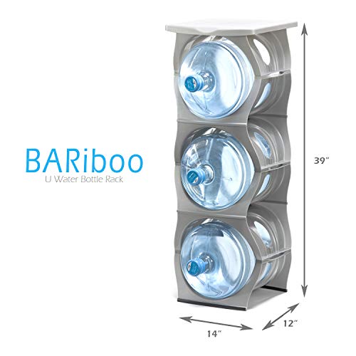 Stackable Water Bottle Storage Rack Best Water Jugs 5 Gallon Organizer. Jug Holder for Kitchen, Cabinet and Office Organizing. Reinforced Polypropylene (3 Plus Shelf, Black)