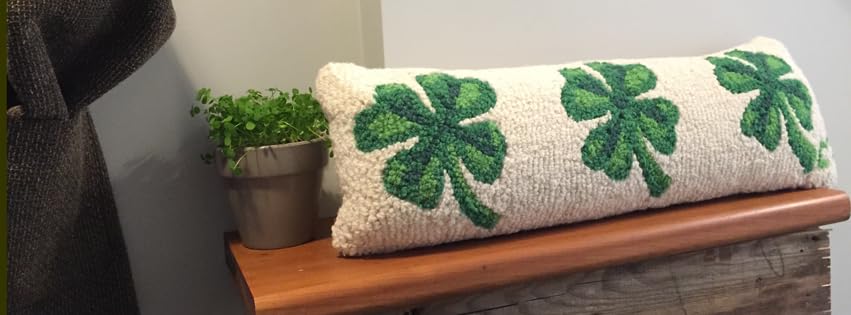 Chandler 4 Corners Artist-Designed 4 Leaf Clover Hand-Hooked Wool Decorative Throw Pillow (8β x 24β) St Patrick's Pillow for Couches & Beds - Low Maintenance St Patty's Day Shamrock Lumbar Pillow