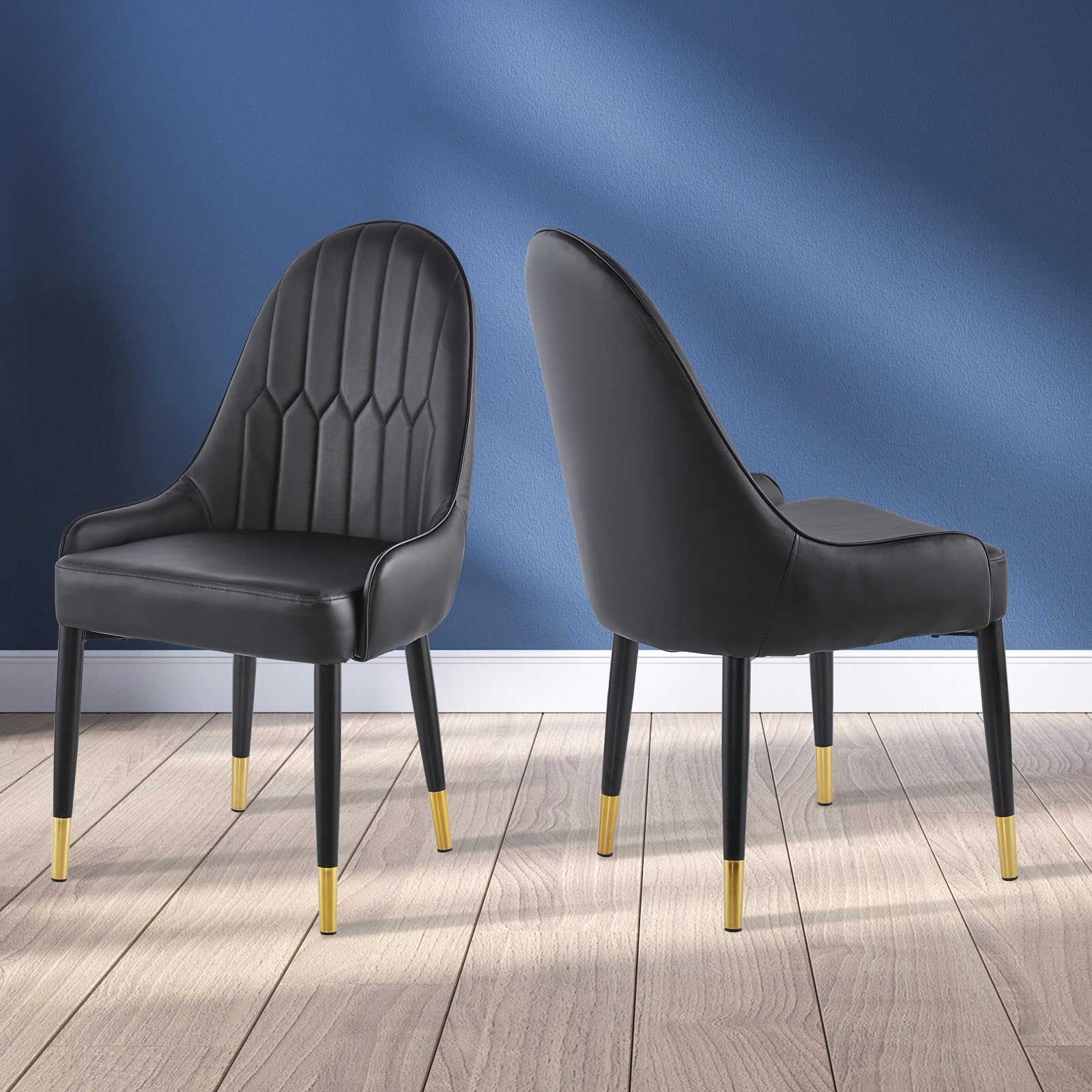 5-Piece Dining Table Set, Compact Modern Table & Chair Set for Home, Apartment w/ 4 PU Learther Dining Chairs, 47'' Round Dining Table with Faux Marble Tabletop (Black Table+4 Black Chairs)