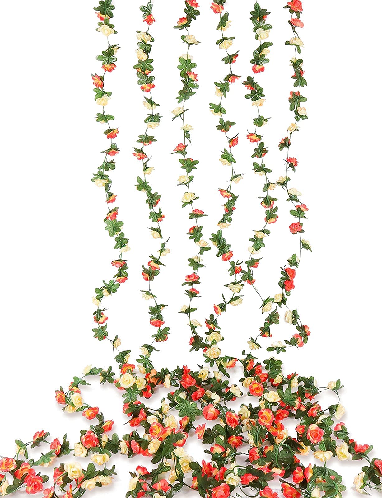 Beferr 5Pcs 41FT Rose Flower Wreaths Artificial Rose Wreaths Fake Silk Flowers Rose Ivy Hanging for Home Wedding Party Garden Craft Wall Decor Champagne