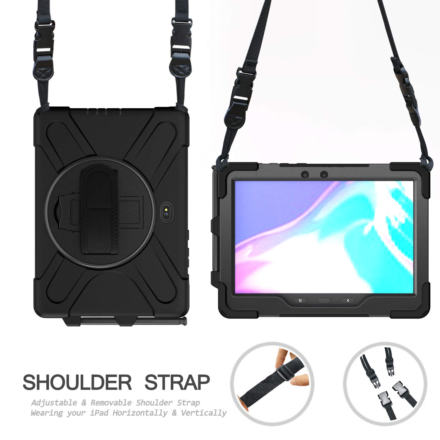 Samsung Galaxy Tab Active PRO 10.1 Case, Galaxy Tab Active4 PRO Case, Heavy Duty Rugged Shockproof Drop Protection Case with 360 Stand, Hand Strap & Shoulder Strap for SM-T540/T547/T630/T638 (Black)