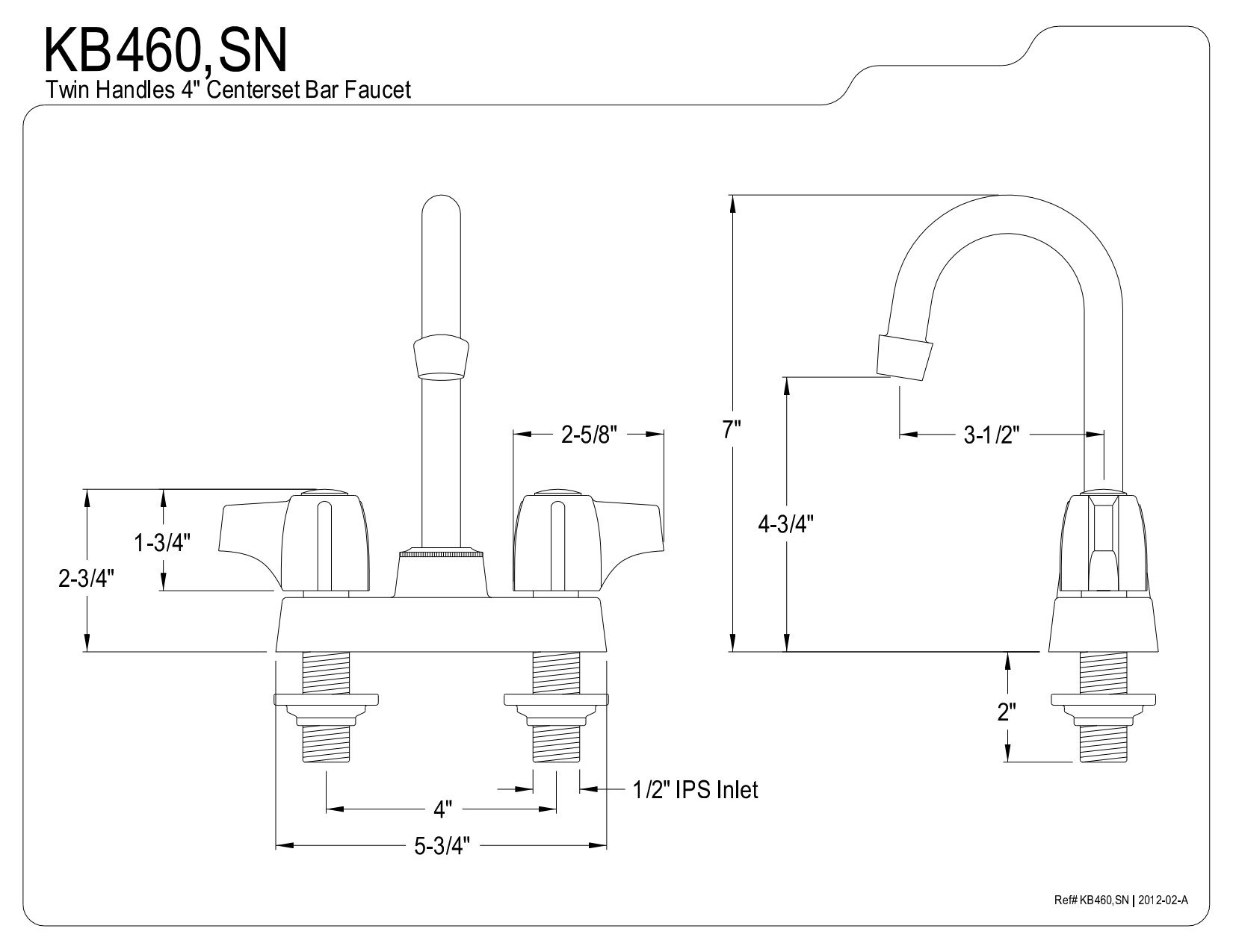 Kingston Brass KB460 Franklin 4-Inch Center Bar Faucet In Canopy Handles, 3-1/2-Inch, Polished Chrome
