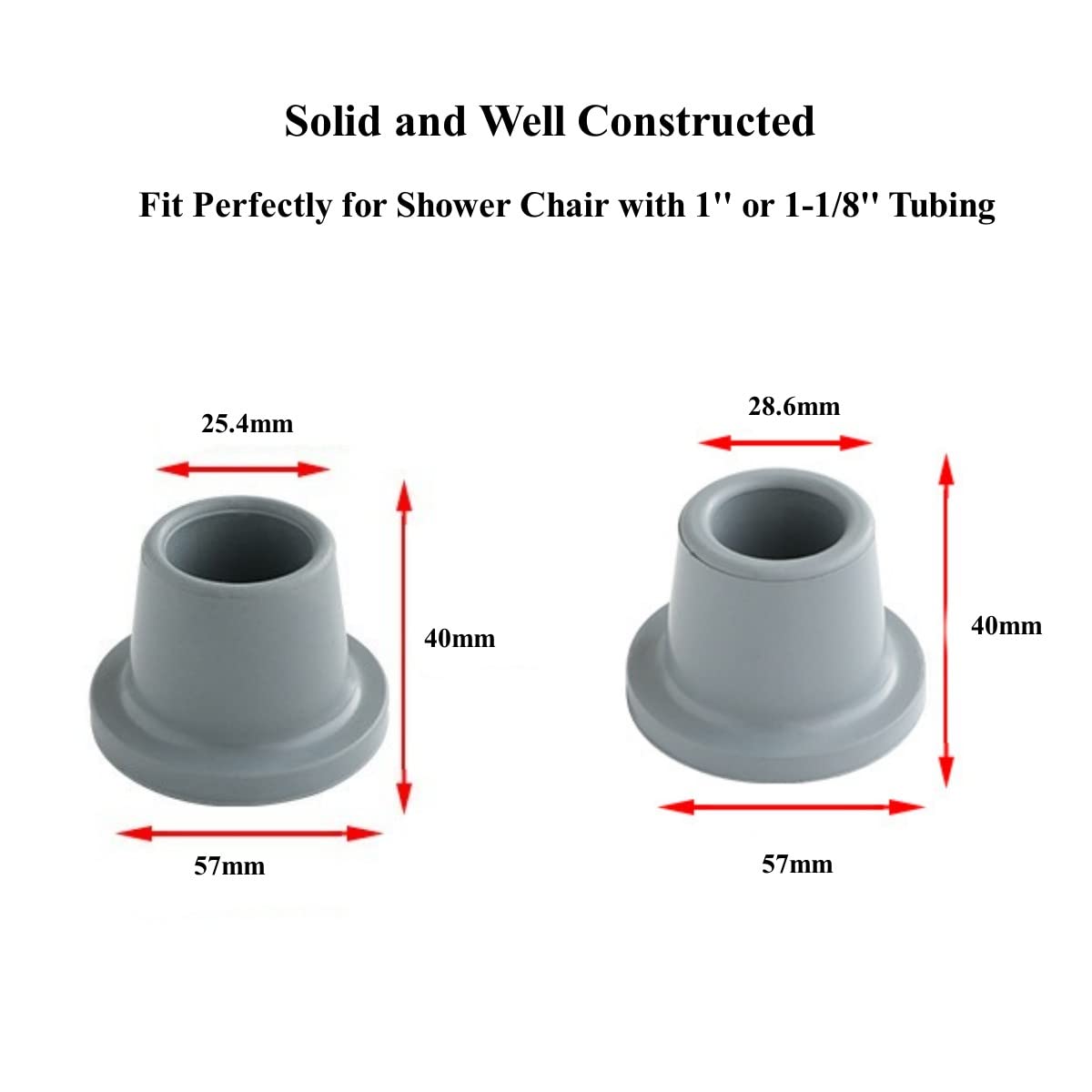 Shower Chair Tips Replacement Heavy Duty 4 Pack, Gray, 1 1/8ββ Rubber Tips for Shower Chair, Bath Chair, Shower Stool and Tub Transfer Bench, Non Slip Shower Chair Leg Tips Rubber Feet