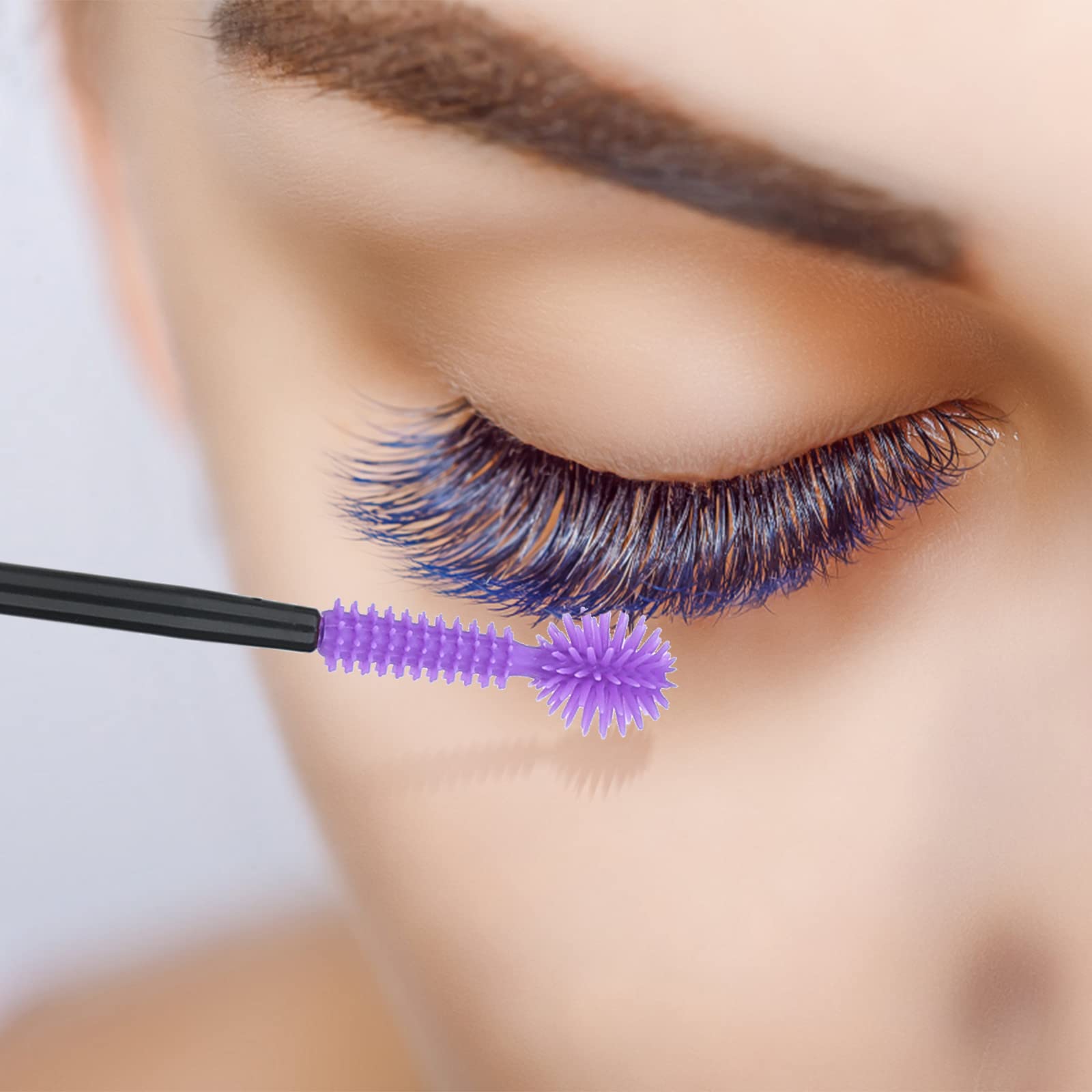 G2PLUS 50PCS Silicone Eyelash Brushes, Disposable Mascara Wands, Adjustable Ball- Shape Eyelash Spoolies, Eyebrow Brushes for Eyelash Extension and Eyebrow (Purple)