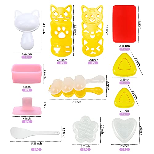 Cute Cat Sushi Mold for Kids, Musubi Maker Press, Rice Ball Mold Shaker, Classic Triangle Rice Ball Maker Mold Kit for DIY Fun Lunch Box Picnic Tool (CAT)