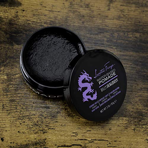Billy Jealousy Lunatic Fringe Water-Based Pomade for Men, Strong Hold, High Shine, Water Soluble and Vegan Hair Product Ideal for Medium to Long Thick Mane, 3 oz