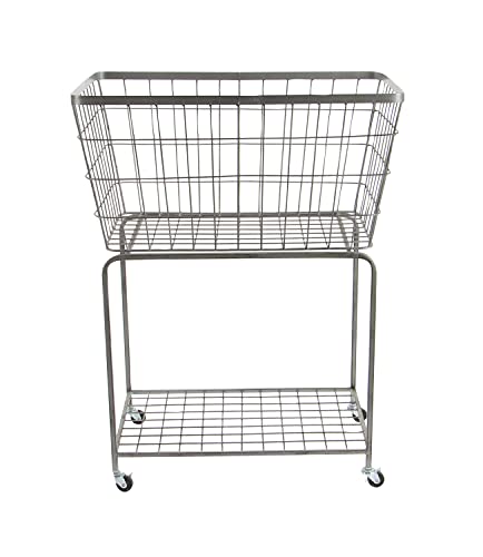 Deco 79 Metal Trapezoid Storage Cart with Wheels, 28" x 18" x 36", Gray