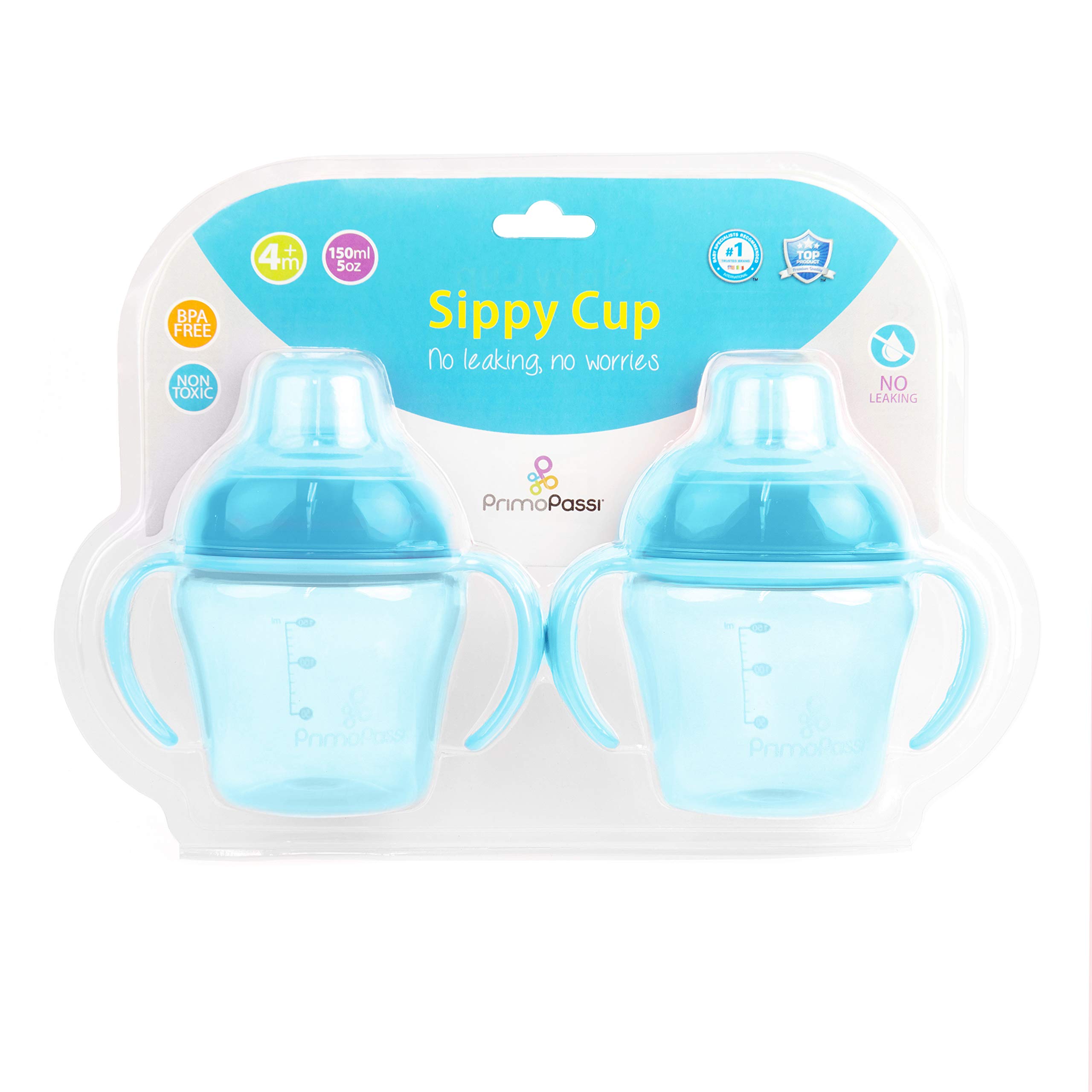Primo Passi Soft Spout Sippy Cup, Learning Cup, 5 oz - 150ml, 2-Pack, 4 months Blue
