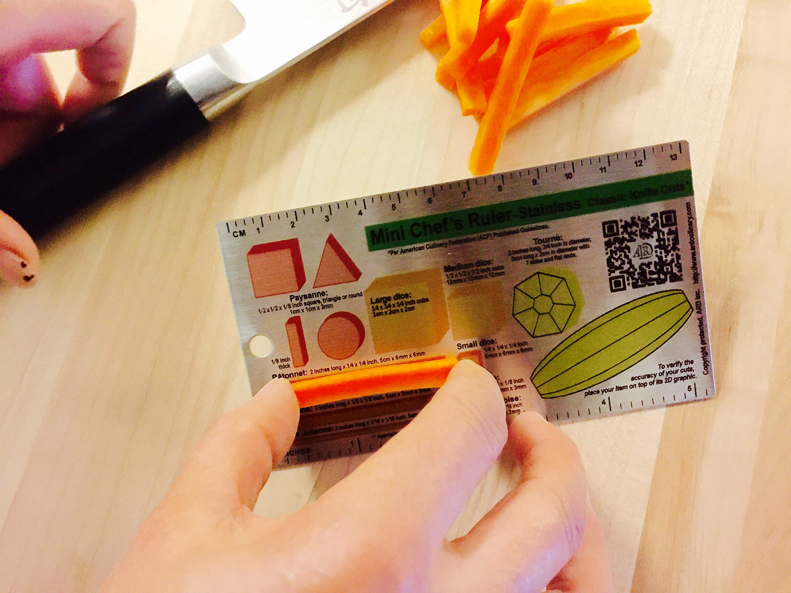 ARD Culinary Mini Chef’s Ruler-Stainless,Knife Cuts Ruler and Template,Cutting and Multi Culinary Applications Kitchen Reference Tool, for Culinary, Students,Profesdionals and Cooking Enthusiasts