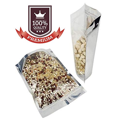 Stand Up Pouches, Resealable Odor Proof Bags, Zip Top Waterproof For Food Storage, Heavy Duty Ziplock, Clear Front With Aluminum Foil Back, Heat Sealable, 5 x 8 inch, 100 Pack