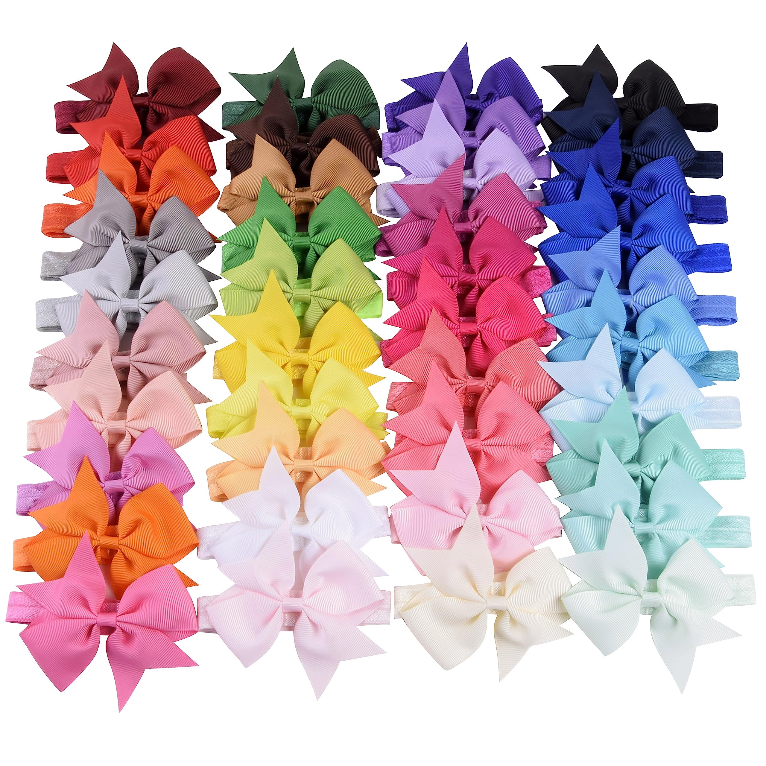 jollybows 40pcs Baby Girls Hair Bows Headbands Grosgrain Ribbon Hair Band Accessories for Infants Newborn Toddler (4In)